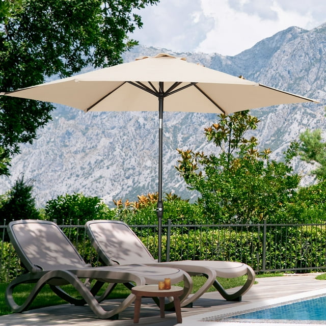 Autlaycil 9ft Outdoor Patio Umbrella 6 Ribs w/ Tilt & Crank Patio Table ...