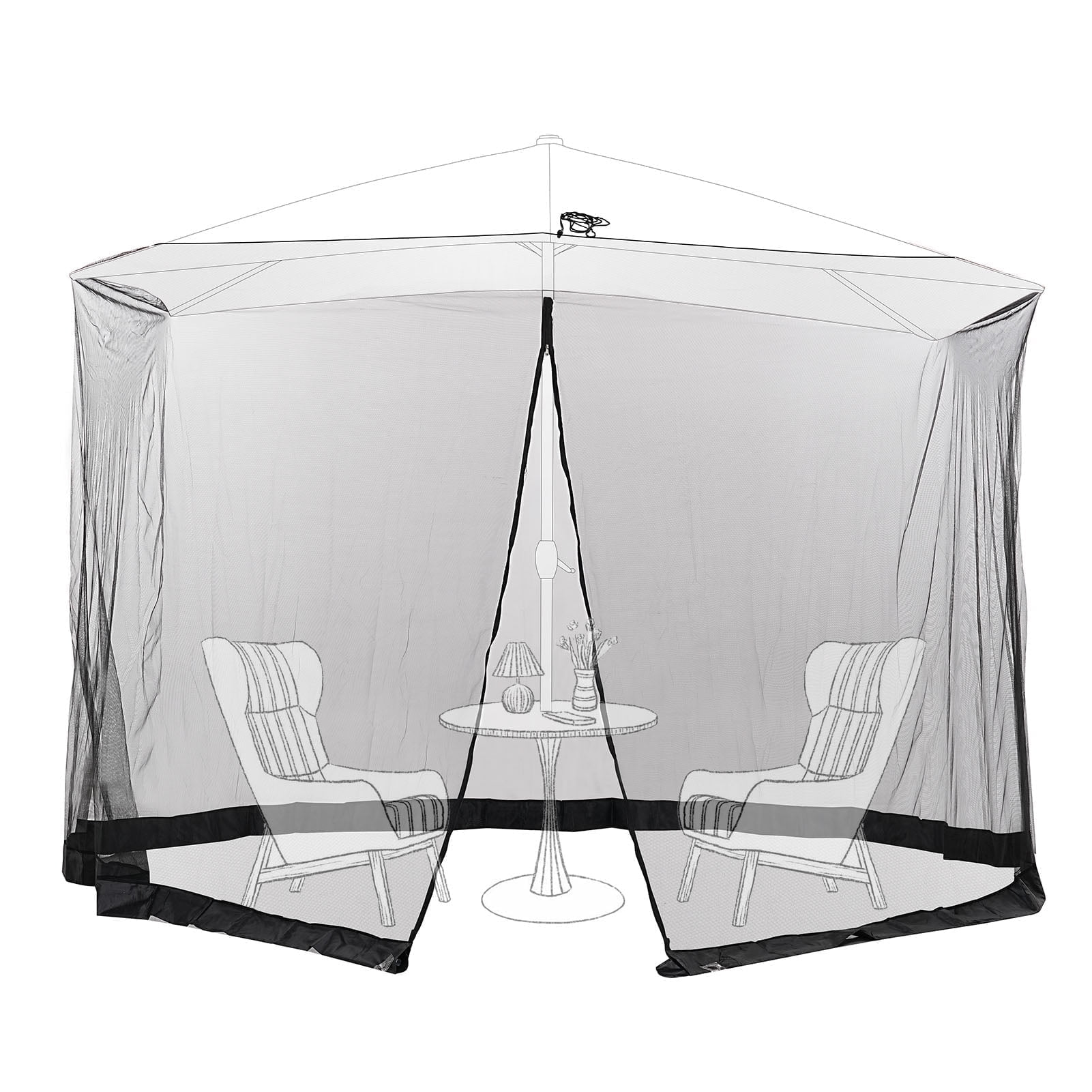 Autlaycil Black Patio Umbrella Mosquito Net, Polyester Mesh, Zipper ...