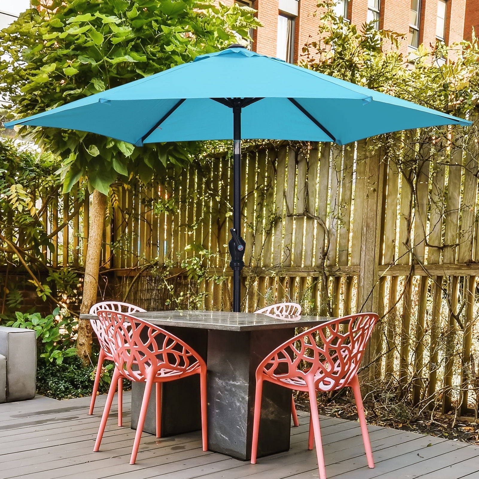 Autlaycil 7.5FT Outdoor Patio Umbrella, Blue, Push Button Tilt, Crank ...