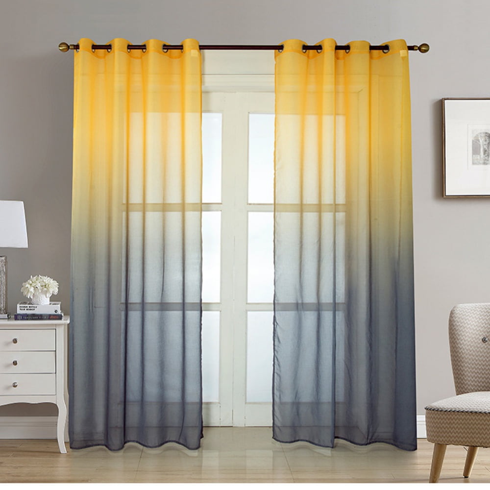 Autmor Faux Linen Ombre Sheer Curtains - Gradient Semi Voile Drapes ...