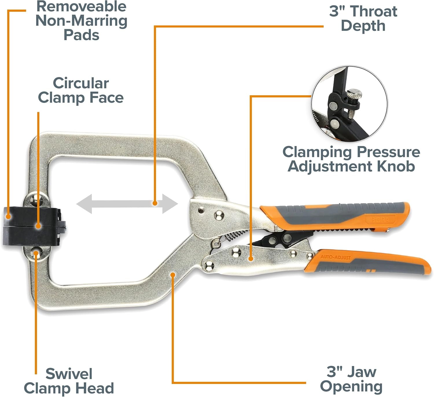Auto Adjust 3 inch Locking Vise Grip Clamp with Swivel Pads - Walmart.com