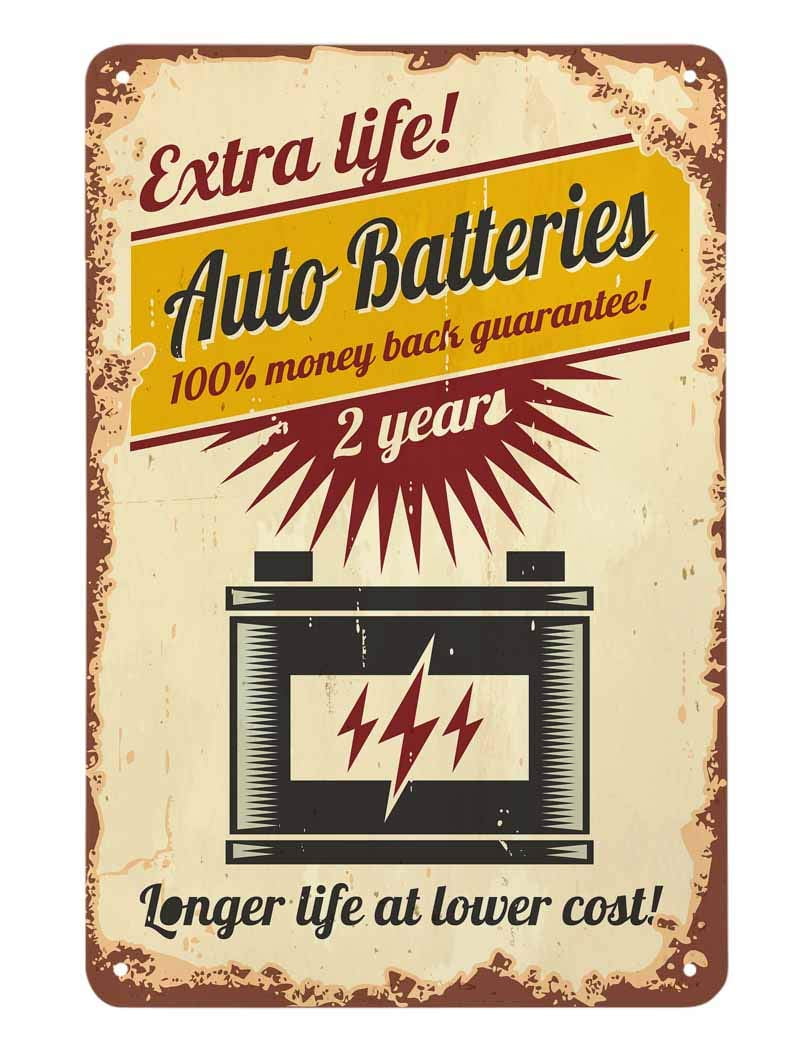 Auto Batteries Aluminum Sign, Electric Rust Striped Rectangle Stain Dot ...