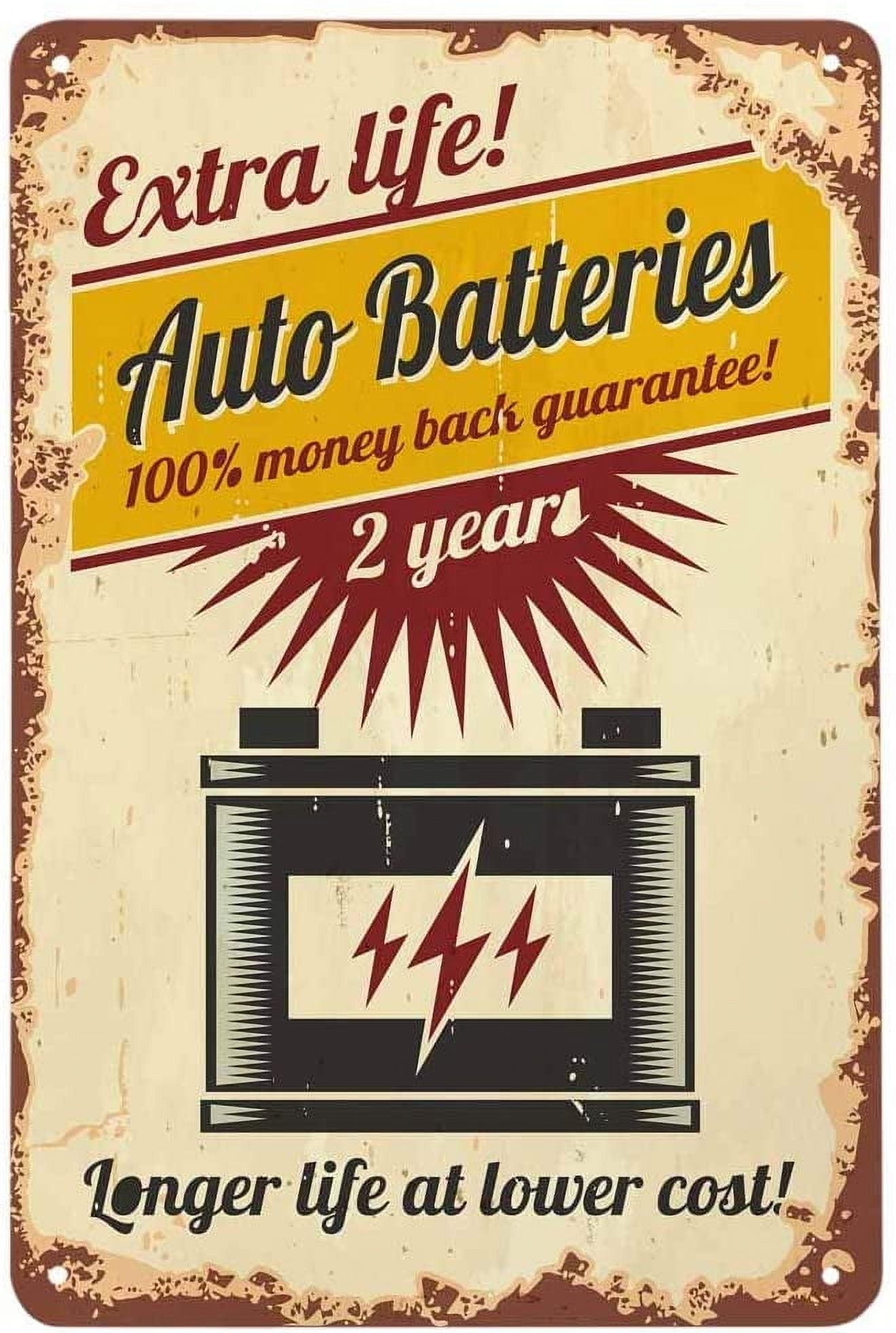Auto Batteries Tin Sign,Electric Rust Striped Rectangle Stain Dot ...