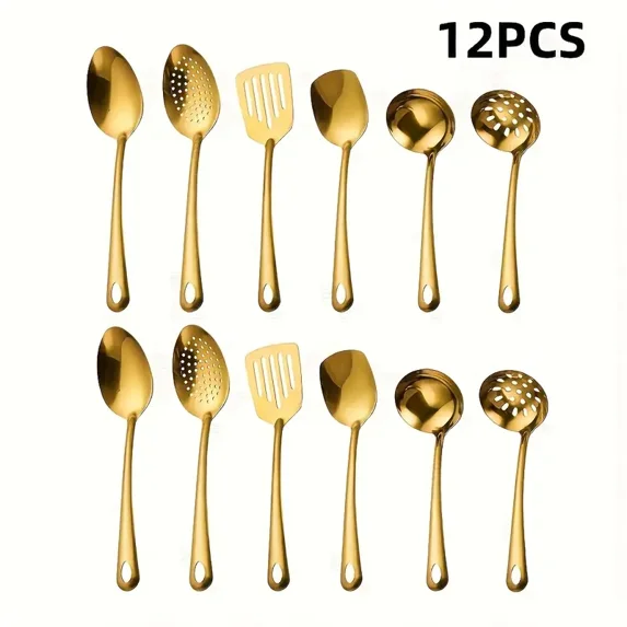 Auto Beyond 12-Piece Gold Kitchen Utensils Set, Durable Kitchen ...