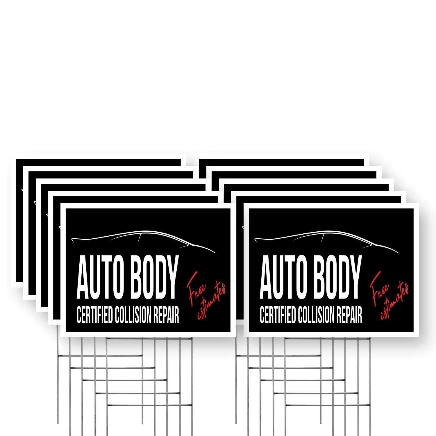 Auto Body Full Collision Repair Yard Sign 10 Pack of 12 Inch x 16 Inch ...