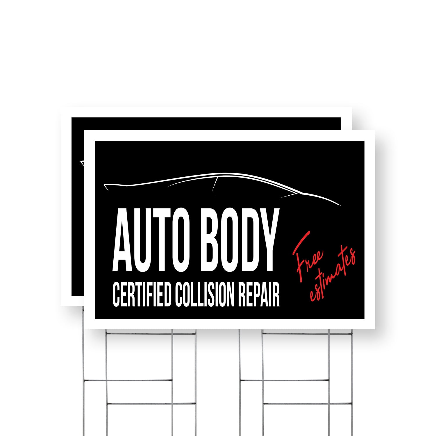 Auto Body Full Collision Repair Yard Sign 2 Pack of 24 Inch x 36 Inch ...