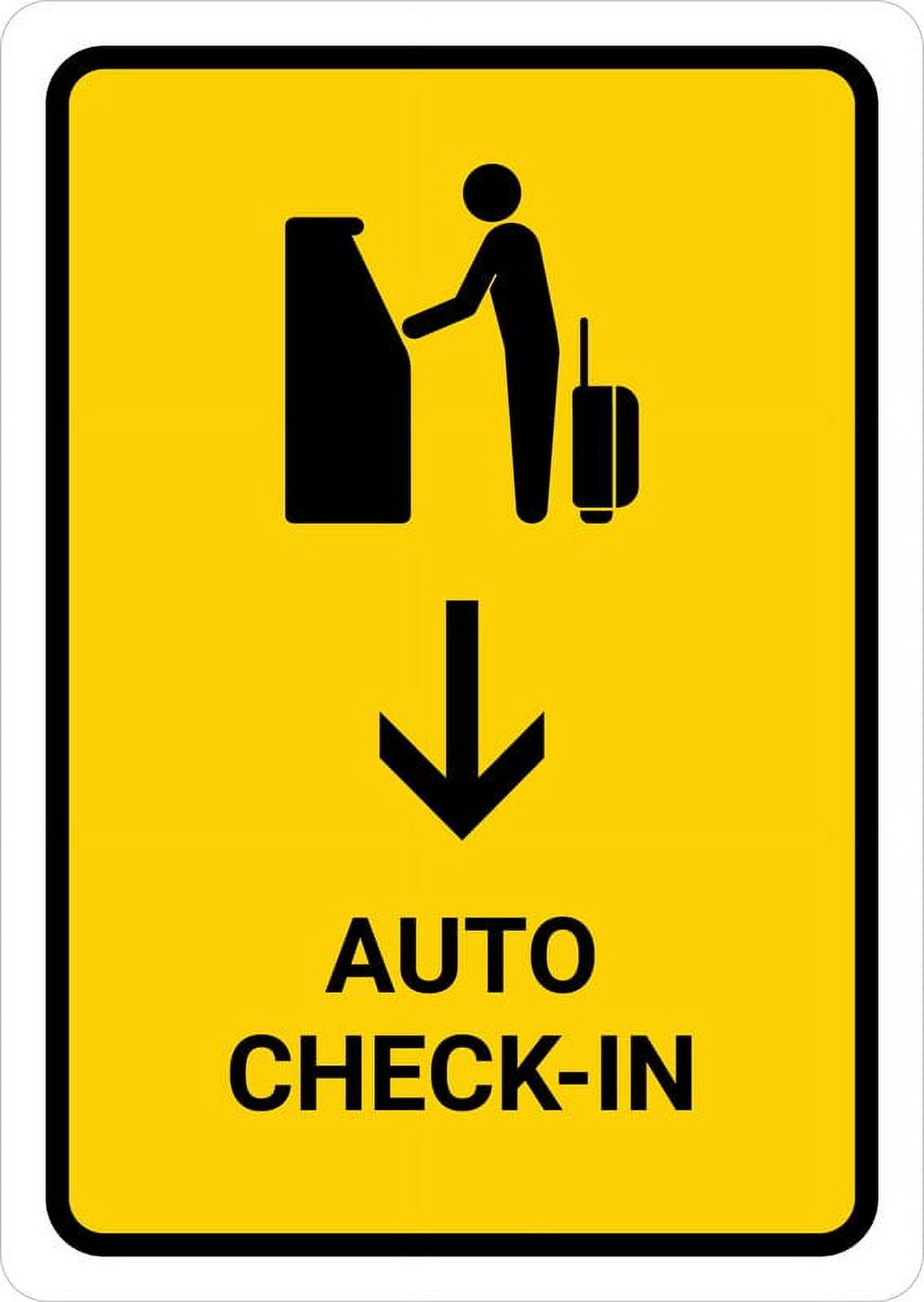 Auto Check In With Down Arrow Yellow Sign Safety Restriction Alert ...
