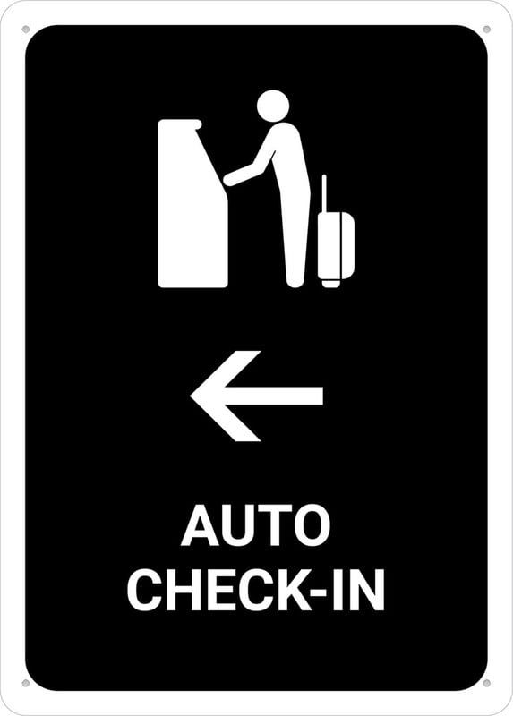 Auto Check In With Left Arrow Black Portrait Sign For House Door Office ...