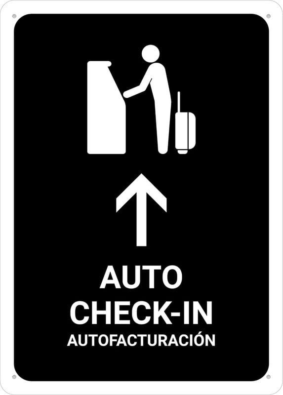 Auto Check In With Up Arrow Black Bilingual Portrait Sign 8 X 12 Inches ...