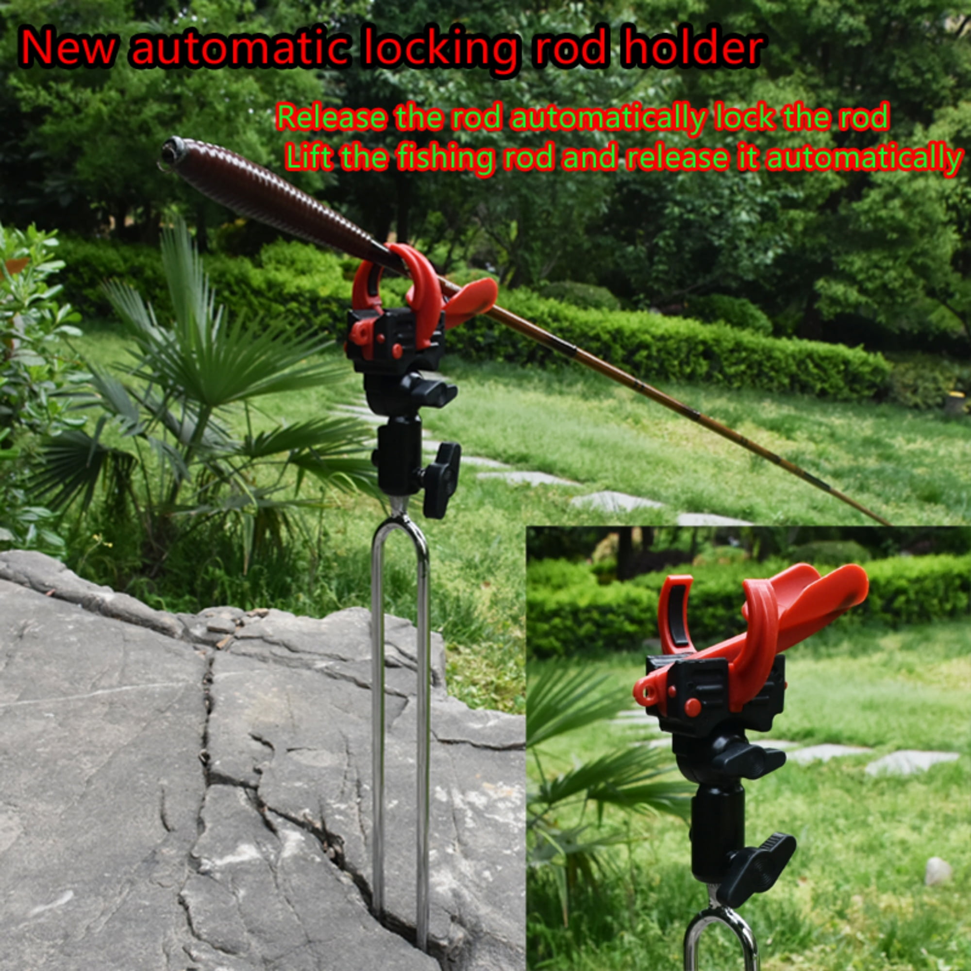 Auto-Clamping Nylon Head Telescopic Fishing Rod Holder Stand, 360 ...