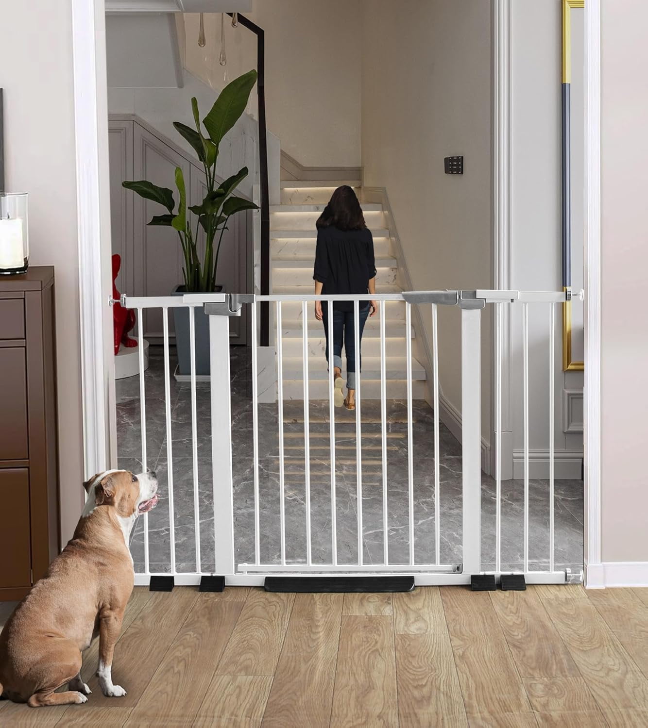 Auto Close Retractable Dog Gate for The House, Easy Install Pressure ...