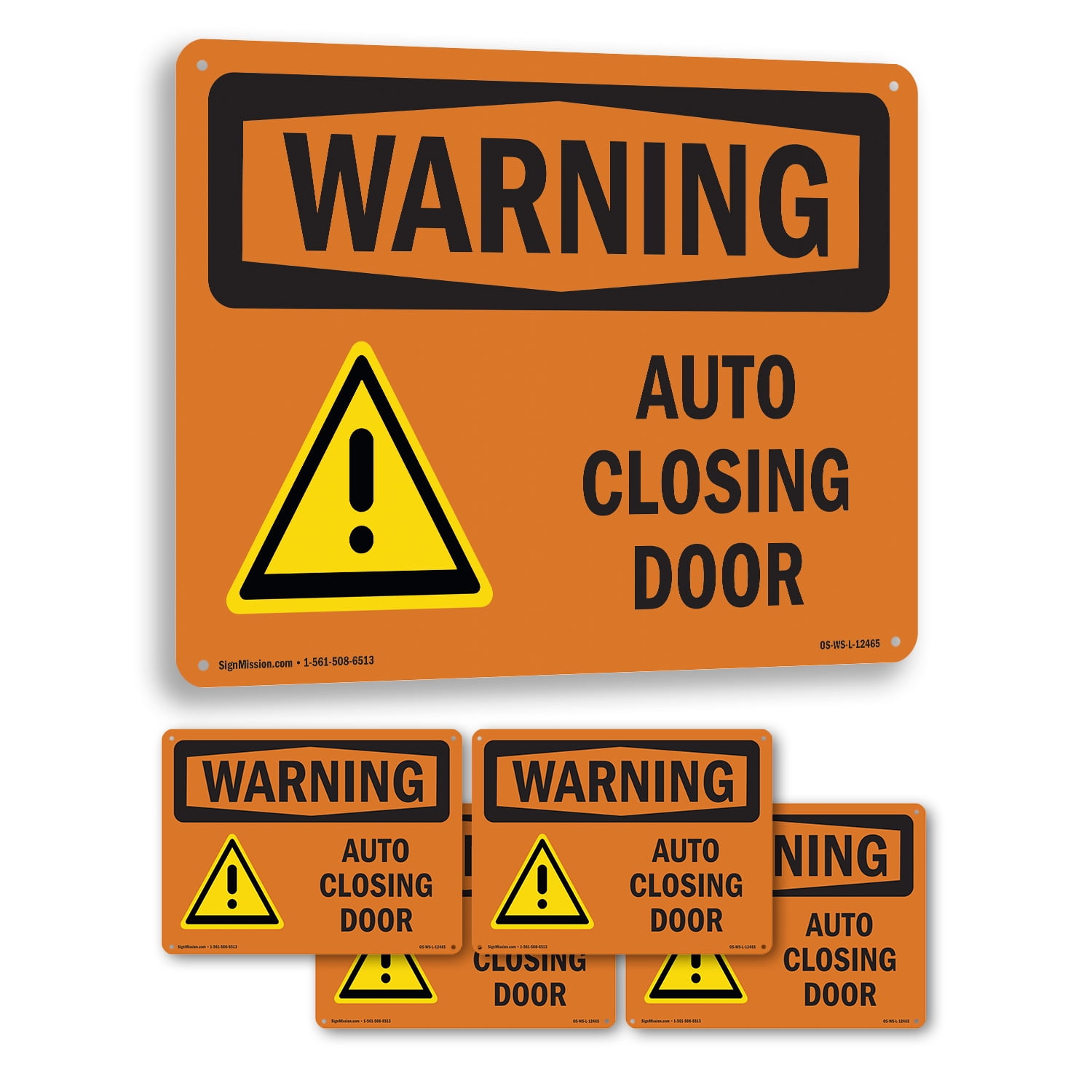 Auto Closing Door OSHA WARNING Aluminum Sign 24 Inch x 18 Inch - 5 Pack ...