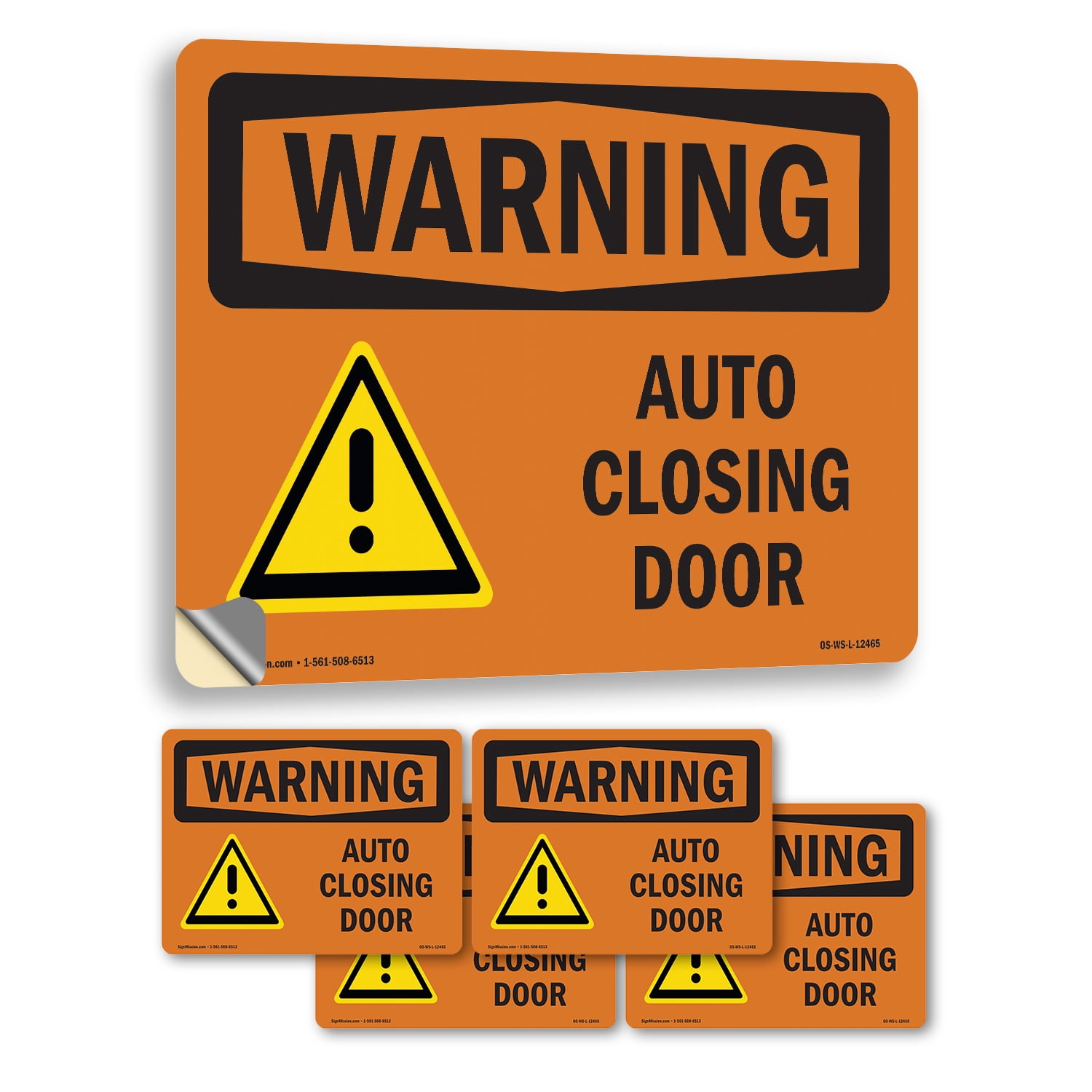 Auto Closing Door OSHA WARNING Vinyl Decal Label 18 Inch x 12 Inch - 5 ...