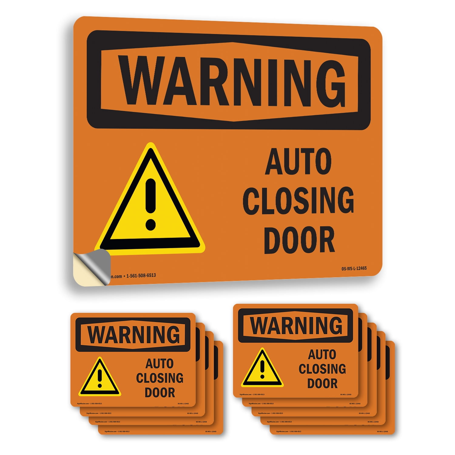 Auto Closing Door OSHA WARNING Vinyl Decal Label 24 Inch x 18 Inch - 10 ...