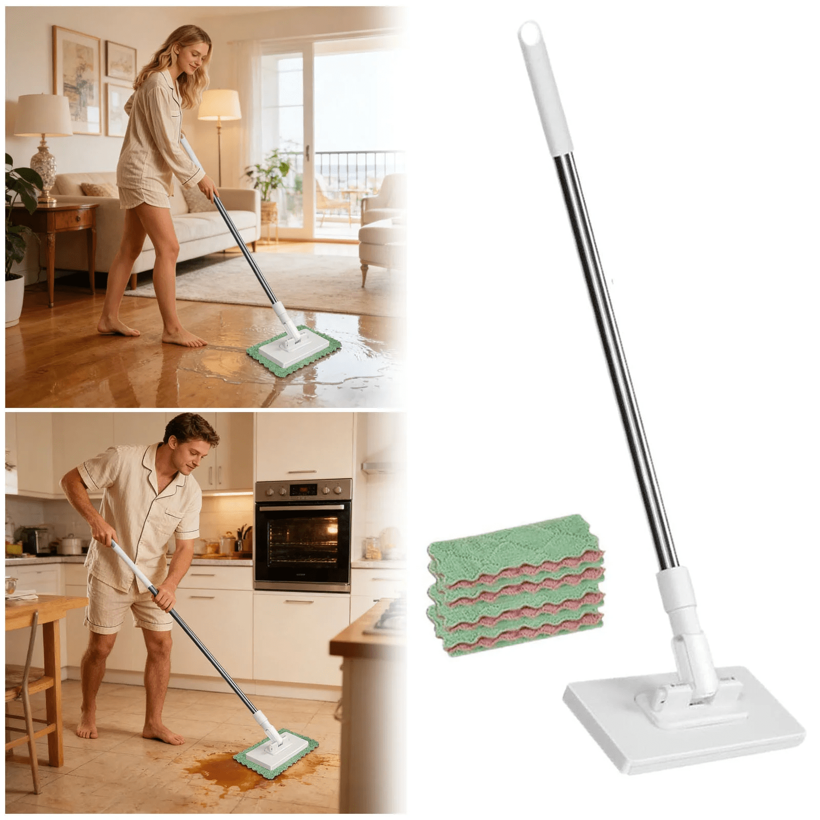 Auto-Cloth-Changing No-Wash Mop: 1-Button Clamping, Disposable Towel ...