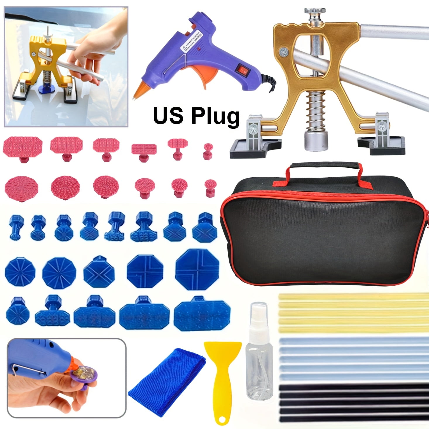 Auto Dent Puller Kit with Adjustable Golden Lifter & Glue Gun | Battery ...