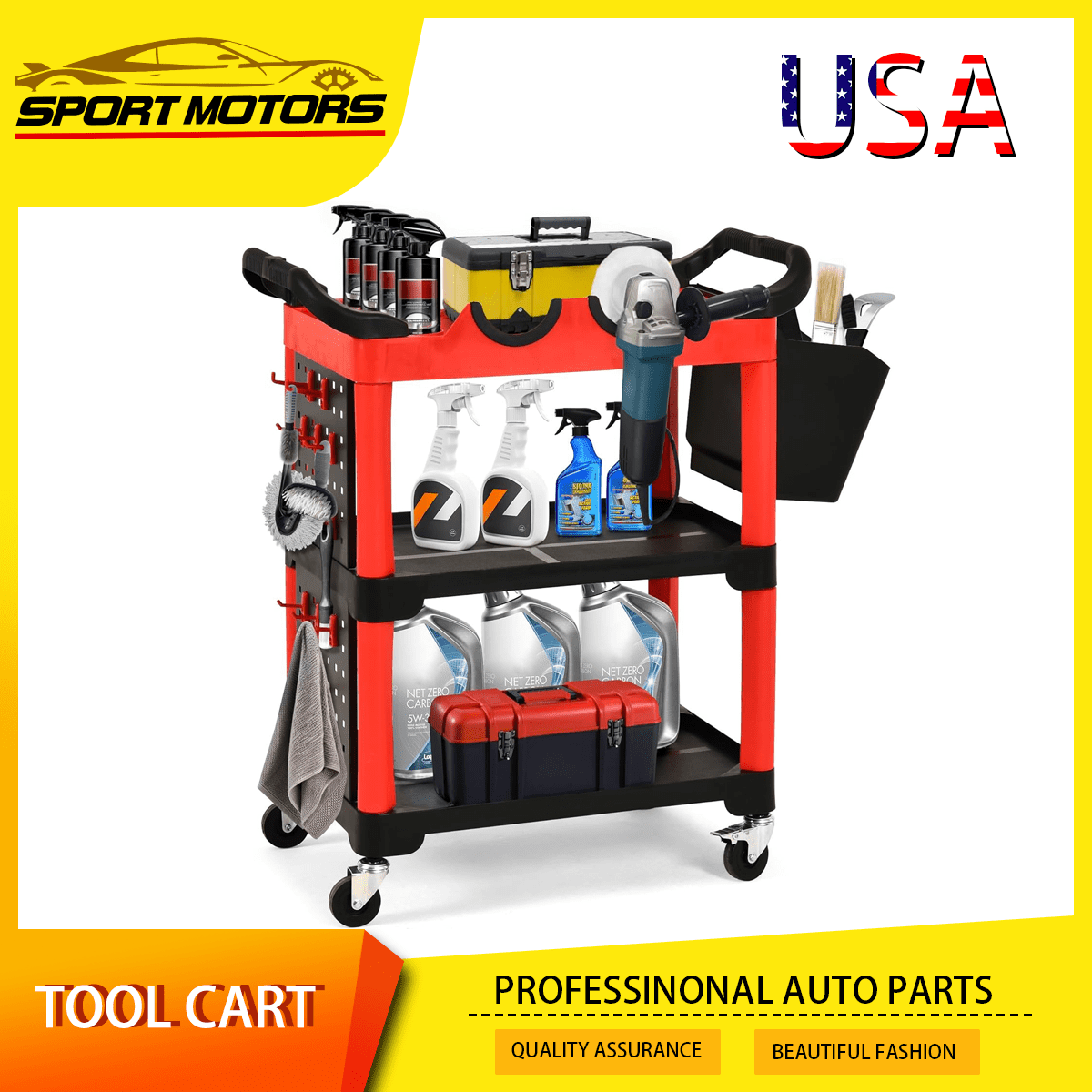 Auto Detailing Cart Car Wash Tool Organizer Trolley w/wheels for Garage ...