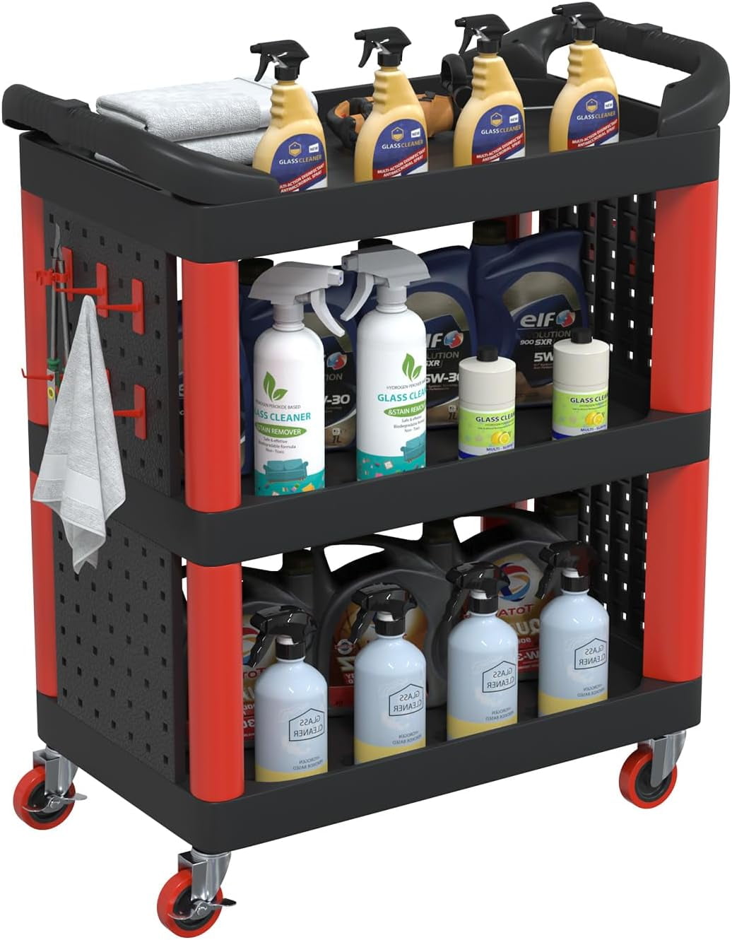 Auto Detailing Cart with Wheels,3 Tier Rolling Detail Cart with 12 ...