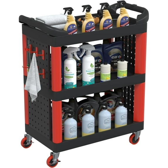 Auto Detailing Cart with Wheels,3 Tier Rolling Detail Cart with 12 ...