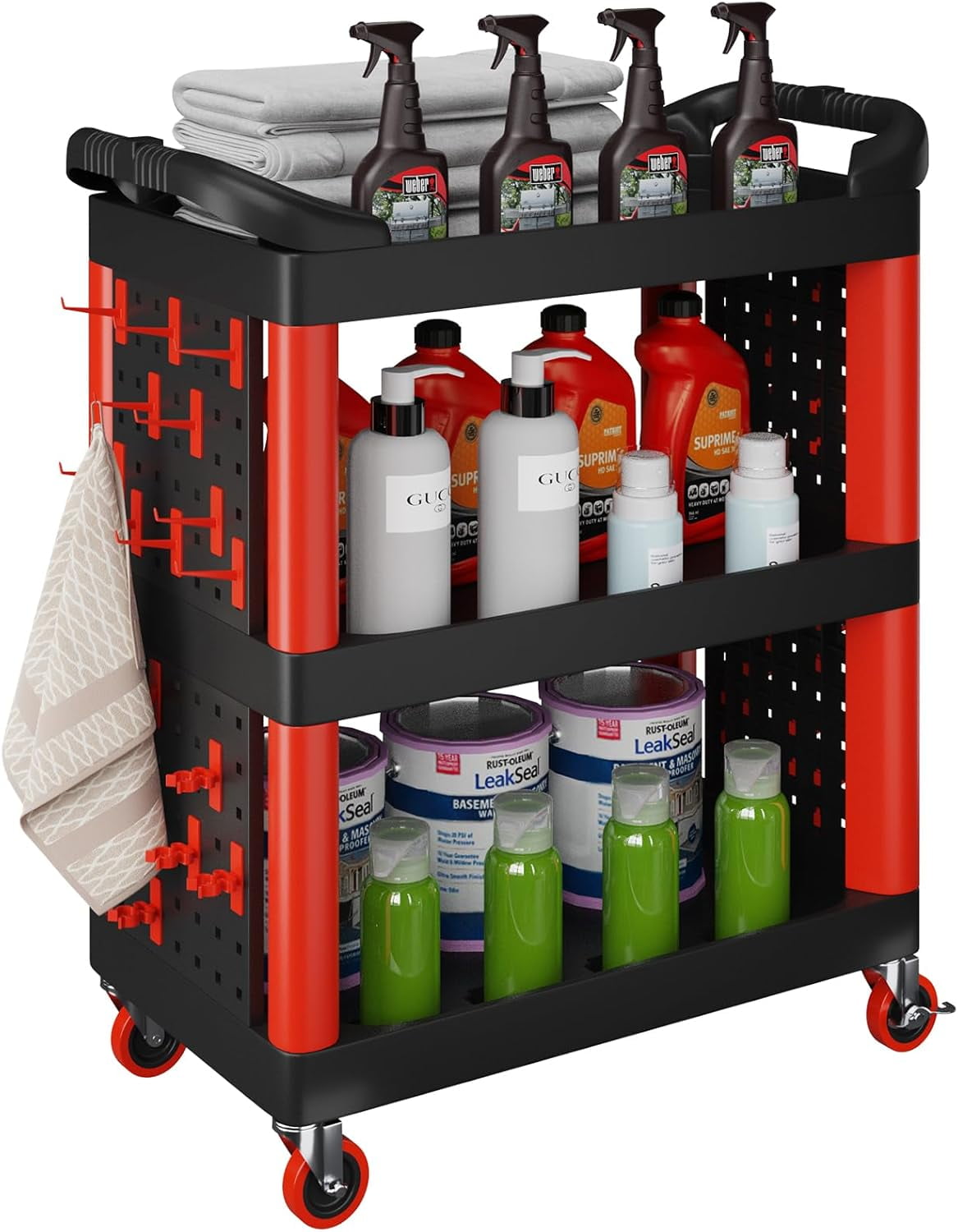 Auto Detailing Cart with Wheels, 300LBS Capacity Detail Tool Cart with ...