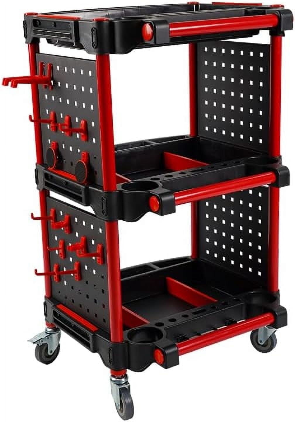 Auto Detailing Tool Cart, 3-Tier Rolling Utility Cart with Tool Hanging ...