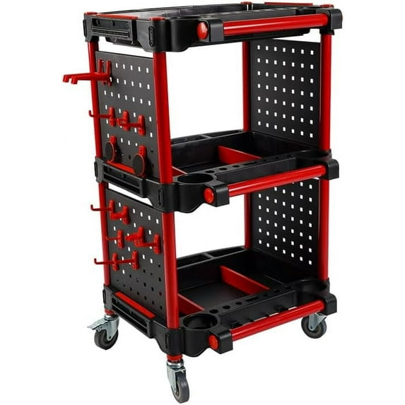 Auto Detailing Tool Cart, 3-Tier Rolling Utility Cart with Tool Hanging ...