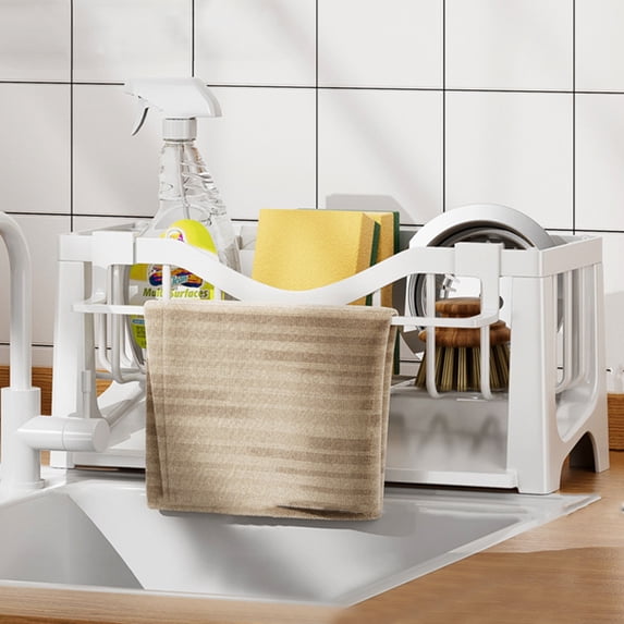 Auto Drain Sponge Holder Kitchen Sink Caddy Organizer Towel Hanging Rod ...
