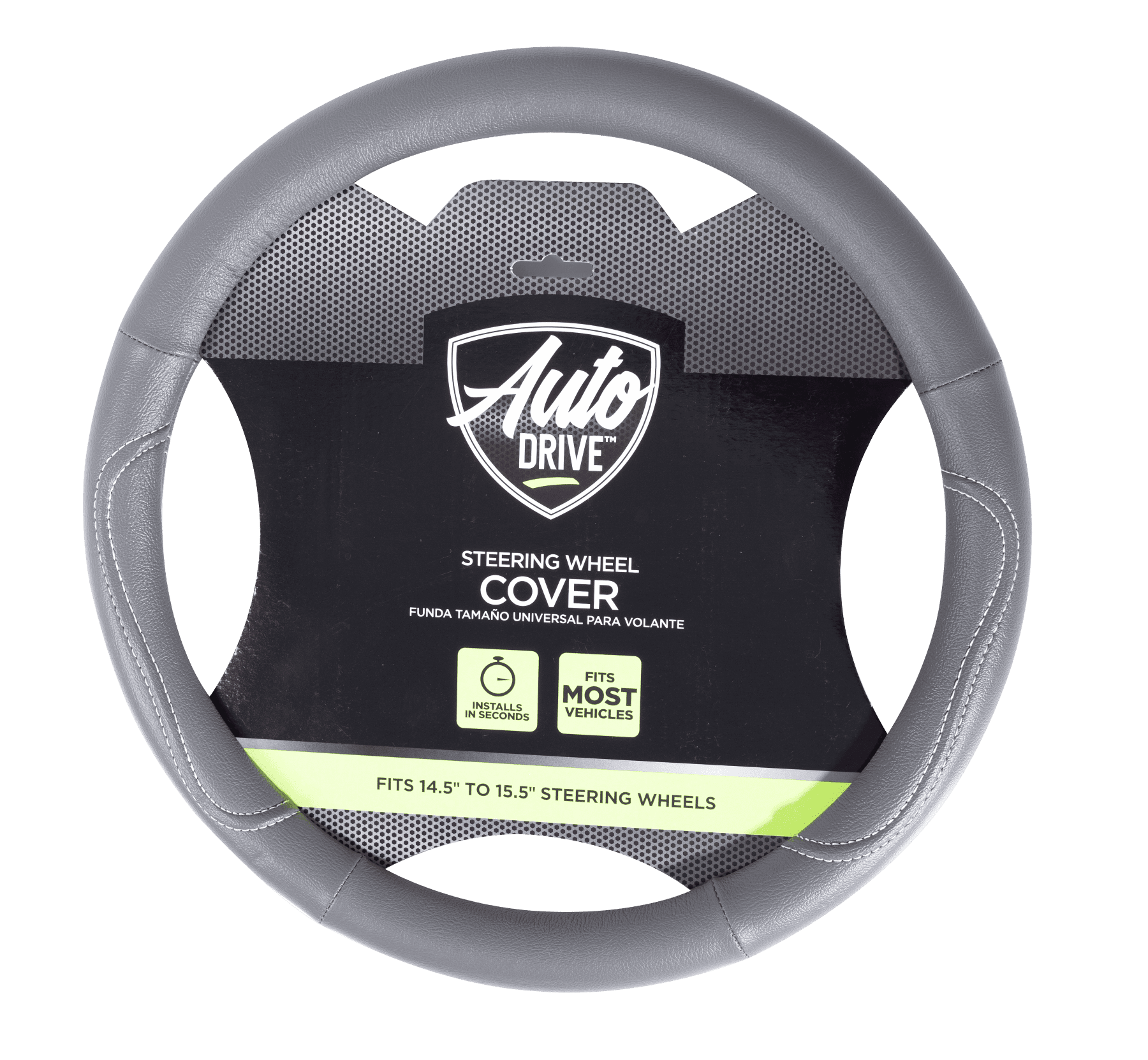 Auto Drive Steering Wheel Cover Grey White Stitching Universal Fit 14.5 ...