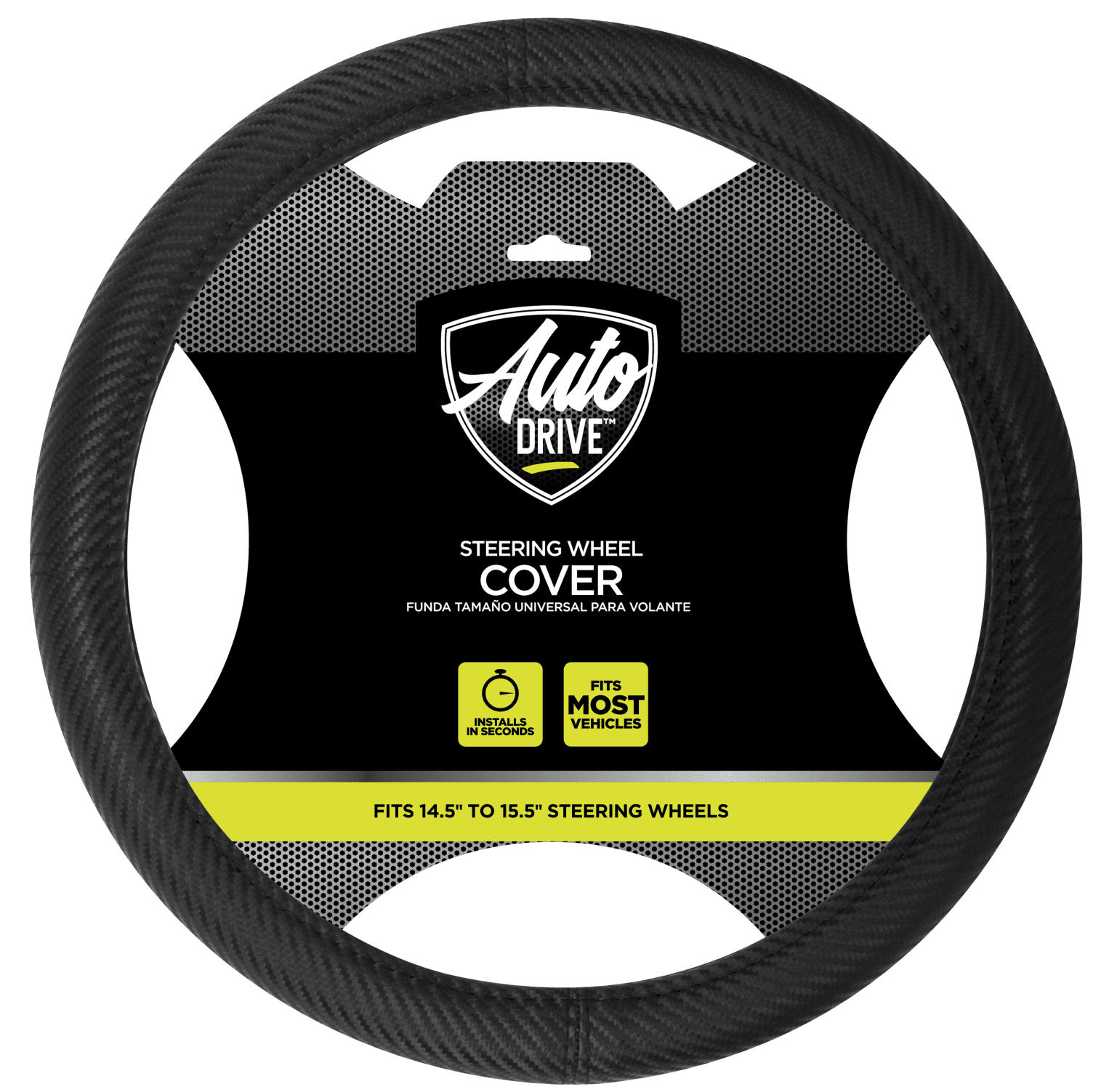 Auto Drive 1Piece Car Steering Wheel Cover Carbon Fiber Leather Black ...