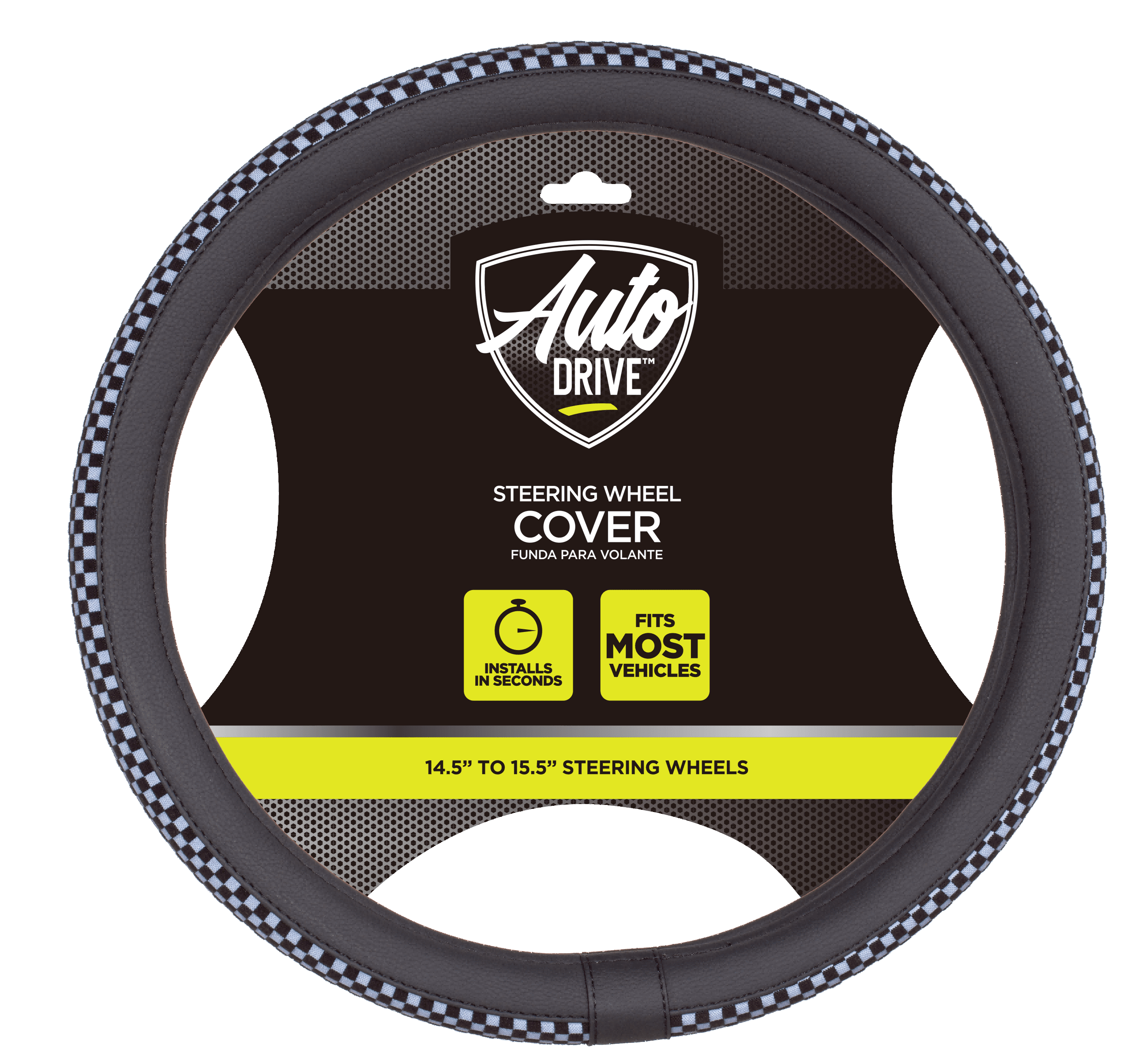 Auto Drive Car Steering Wheel Cover Cheque Slate Black Universal Fit 14 ...