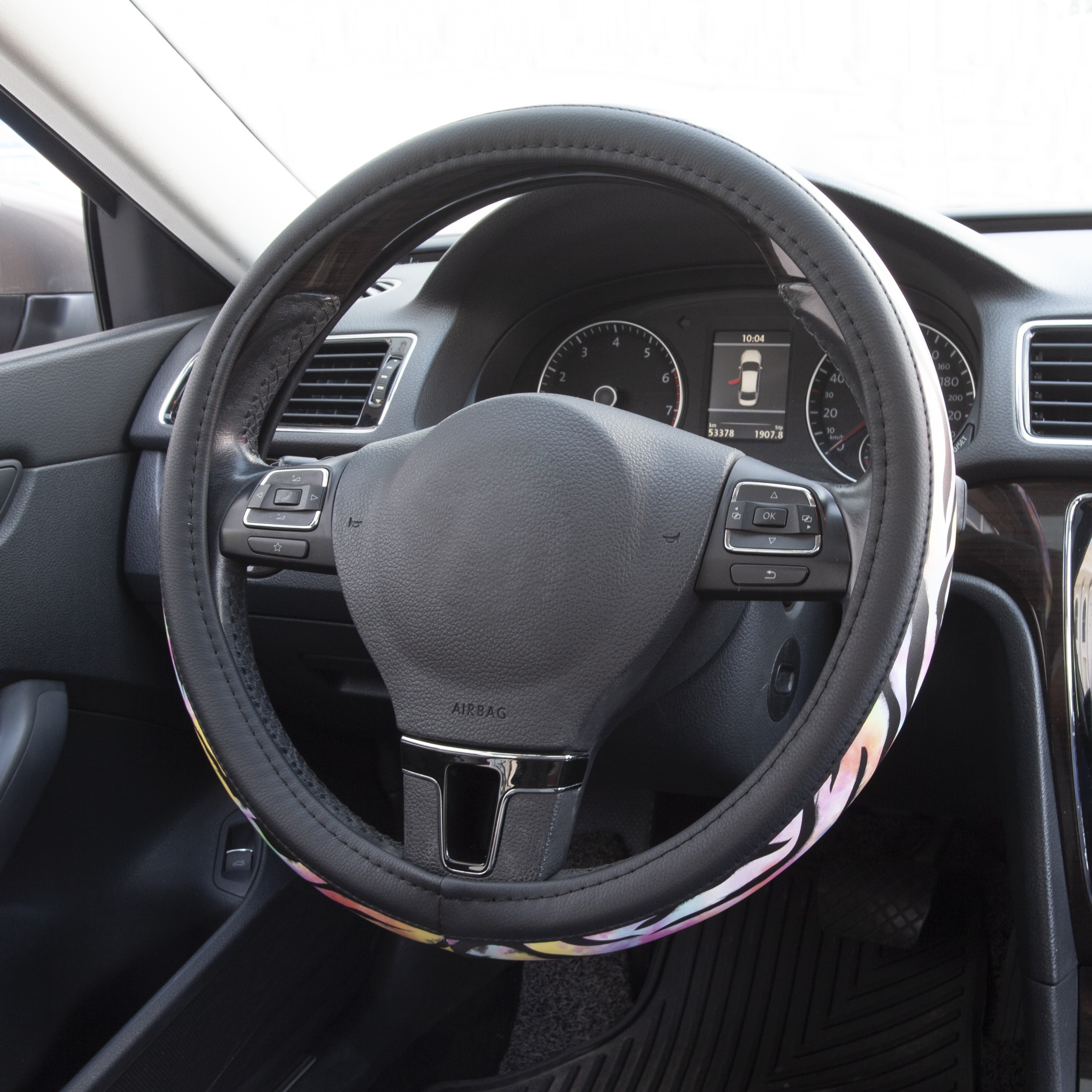 Auto Drive 1Piece Steering Wheel Cover Zebra Splash PU Leather Black ...