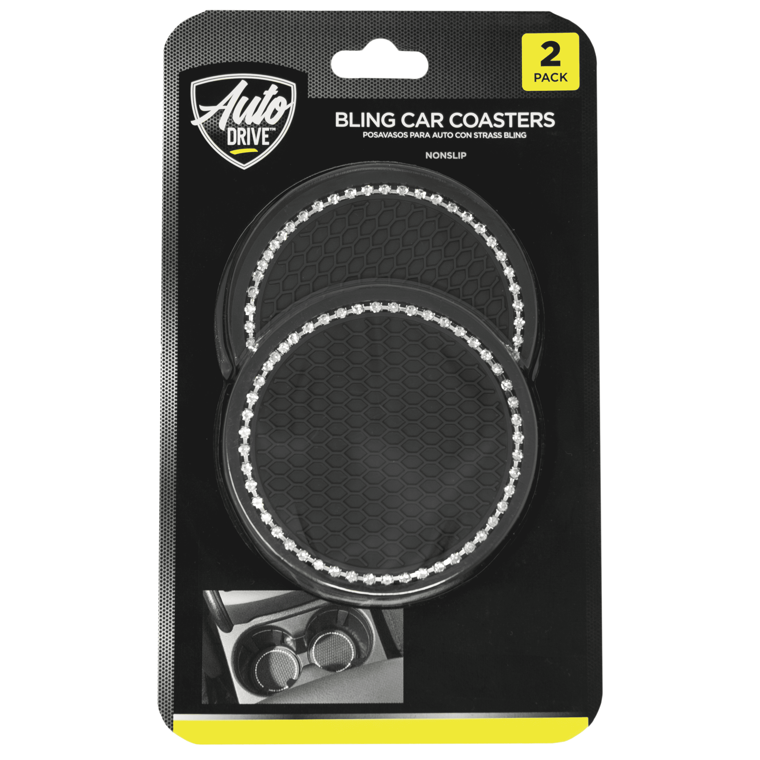 Auto Drive 2-Pack Bling Car Coasters – Sparkling Rhinestone Cup Holder ...