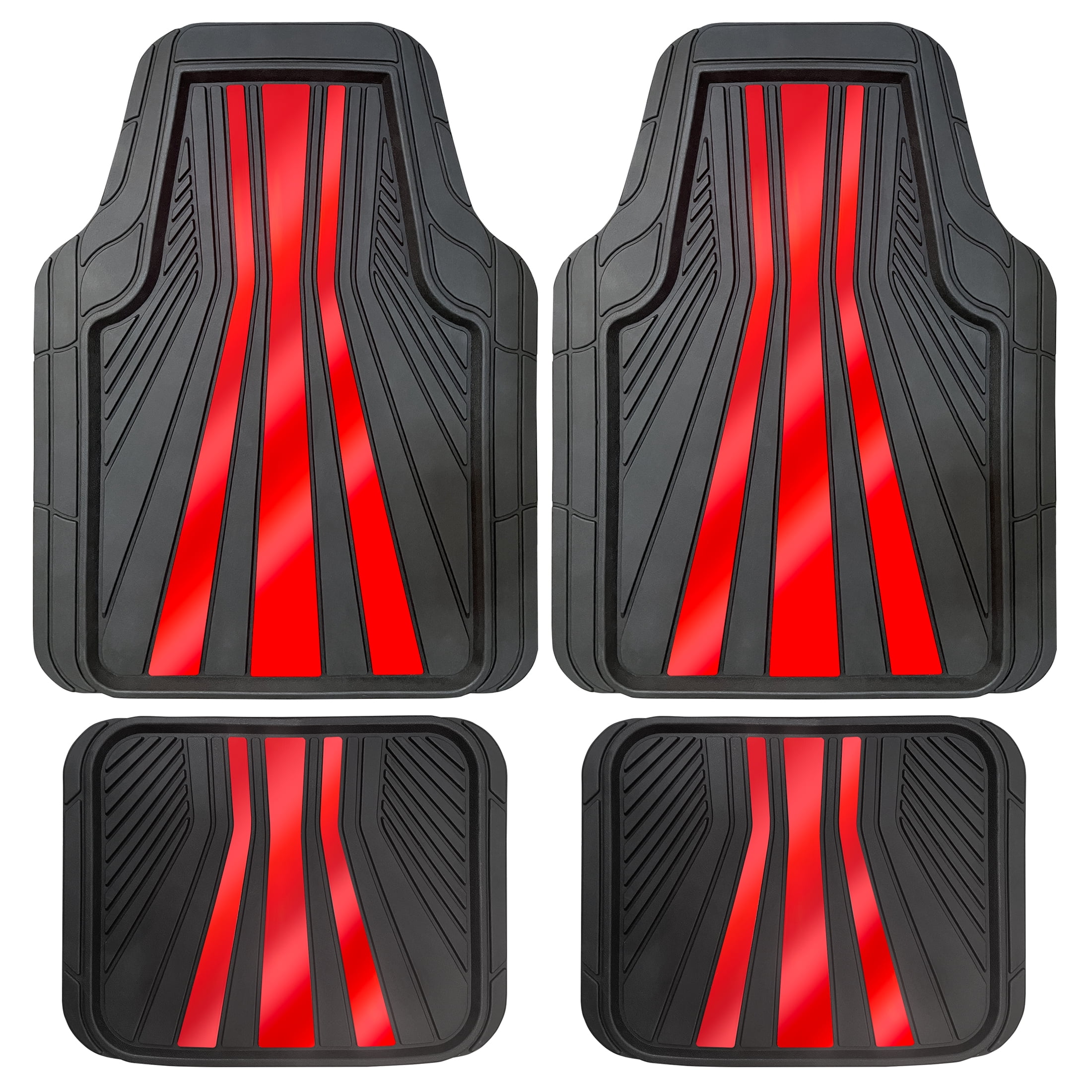 Auto Drive Black and Red Rubber Floor Mat Set, Universal Fit, All ...