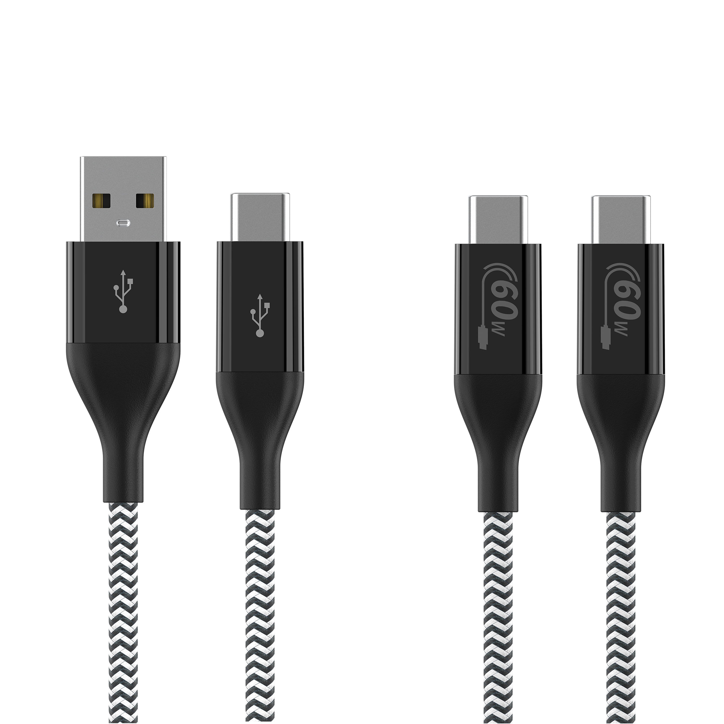 Auto Drive USB-C to USB-A and USB-C Cables 6 ft Black & White 2 Pack ...