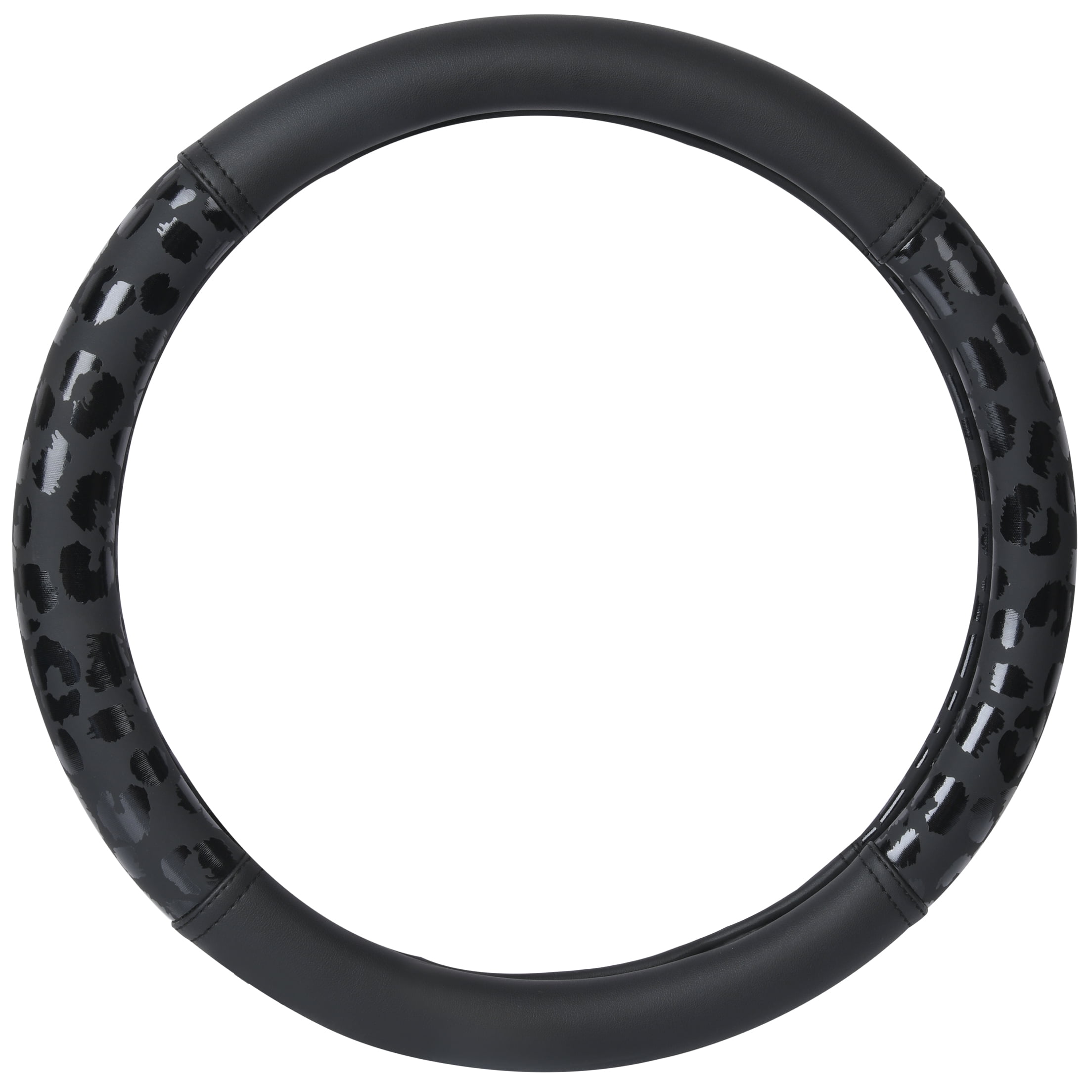 Auto Drive Black Leopard Faux Leather Steering Wheel Cover, Universal ...