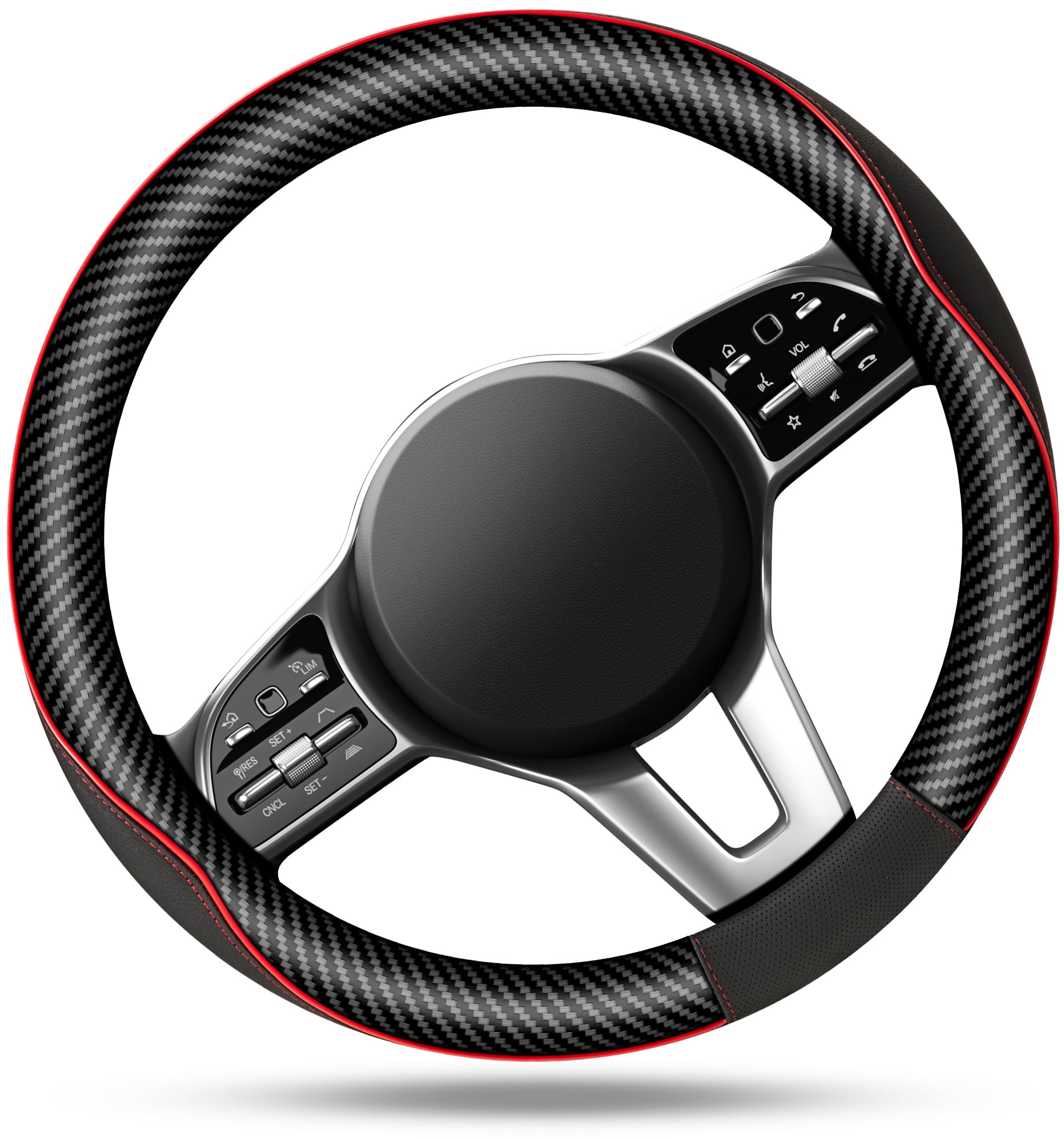 Auto Drive Leather Steering Wheel Cover Black Microfiber Carbon Fiber ...