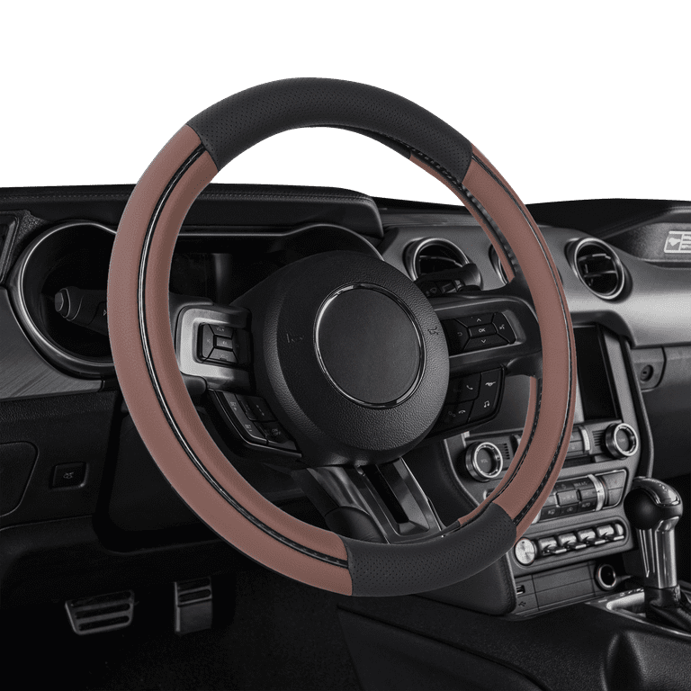 Auto Drive Carbon Fiber Brown Faux Leather Steering Wheel Cover Set of 1 Universal Fit for Sedans SUVs Walmart
