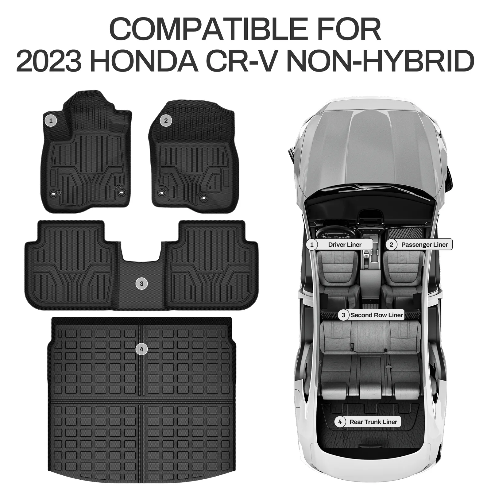 Auto Drive Floor Mats Cargo Liner Full Set for 2023 2024 Honda CR V CRV No Hybrid 3D Molded
