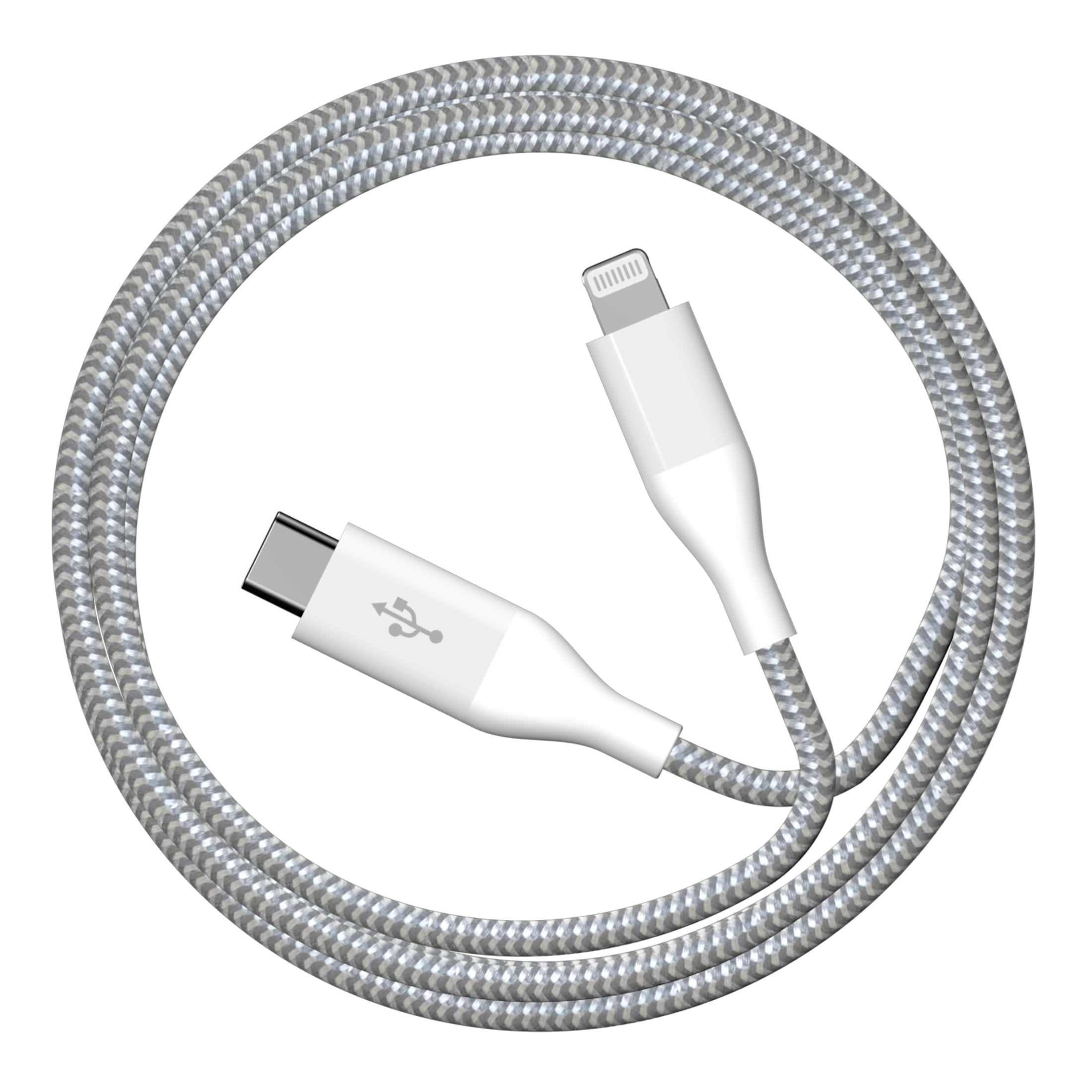 Auto Drive 6 ft USB-C to Lightning Cable, Braided Nylon, White ...