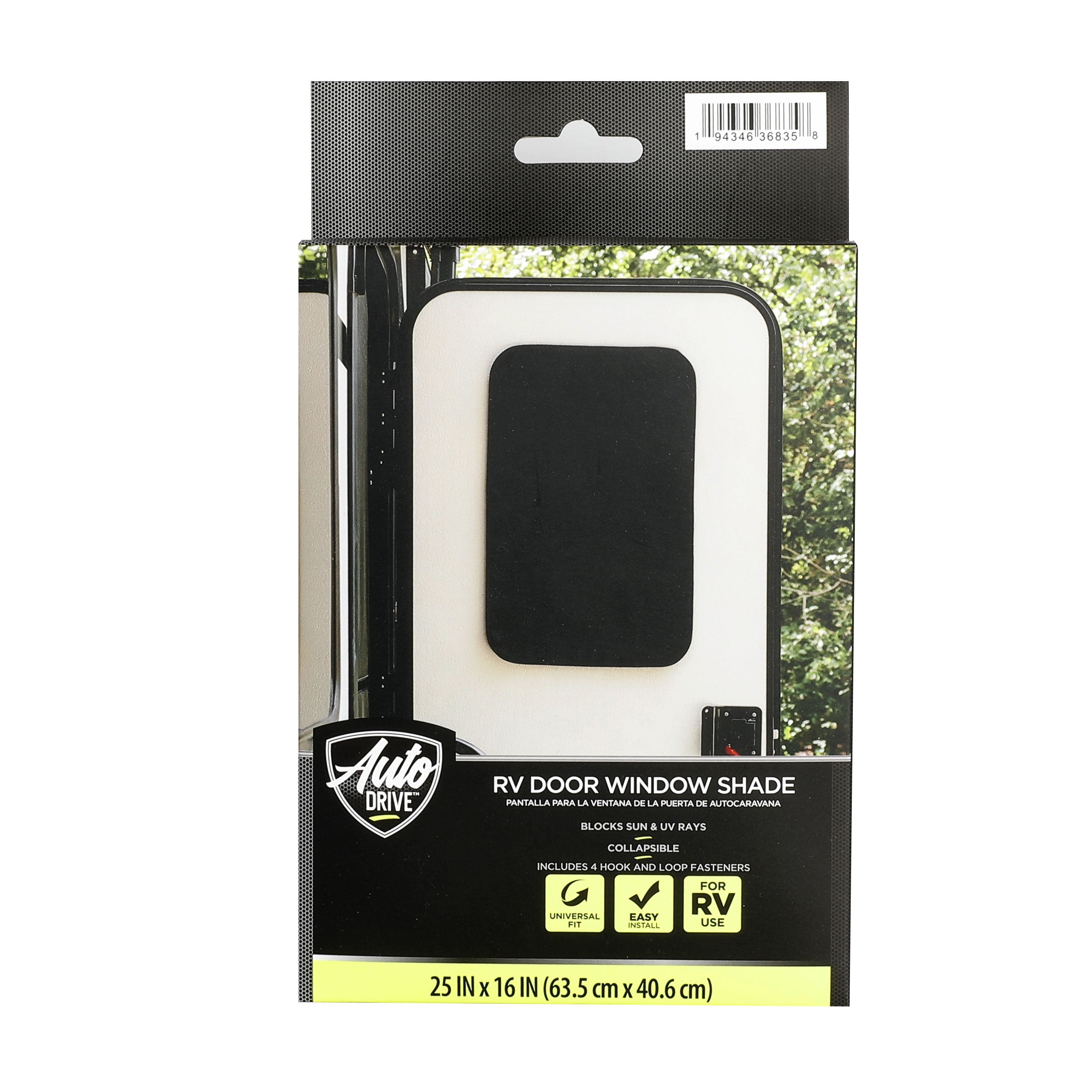 Auto Drive RV Door Window Shade, Collapsible Polyester Black, Universal ...