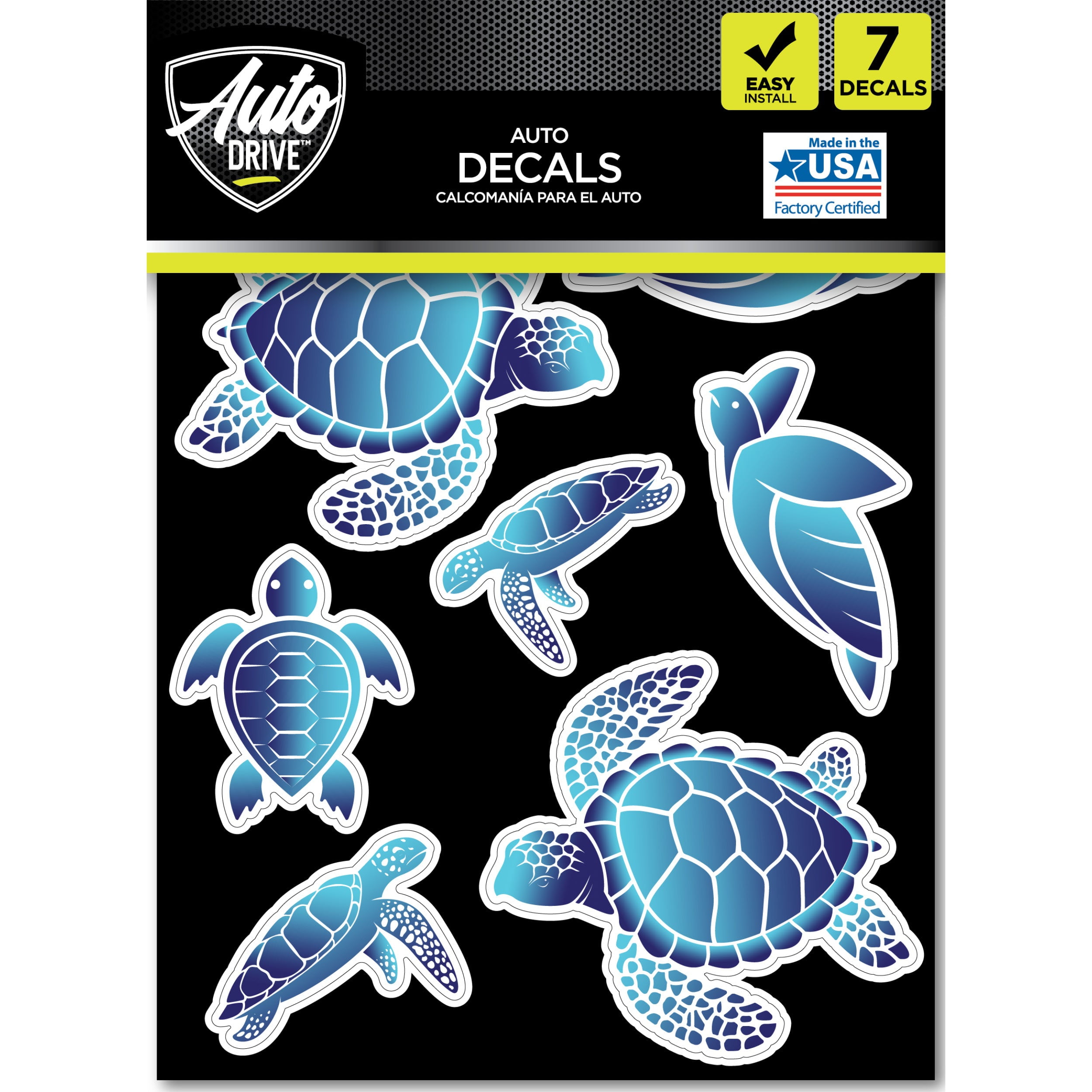 Auto Drive Sea Turtle Decals - Set of 7 Vinyl Car Stickers Blue Chrome ...