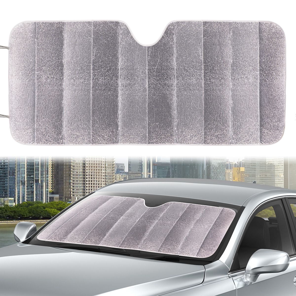 Auto Drive Universal Reflective Accordion Sun Shade 63x28.5 Silver ...