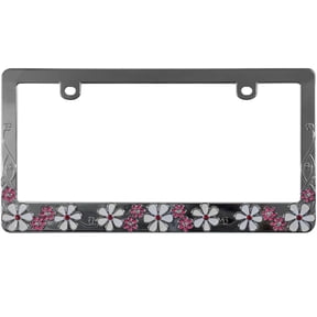 Auto Drive Silver Metal License Plate Frame with 3D Daisy Bling ...
