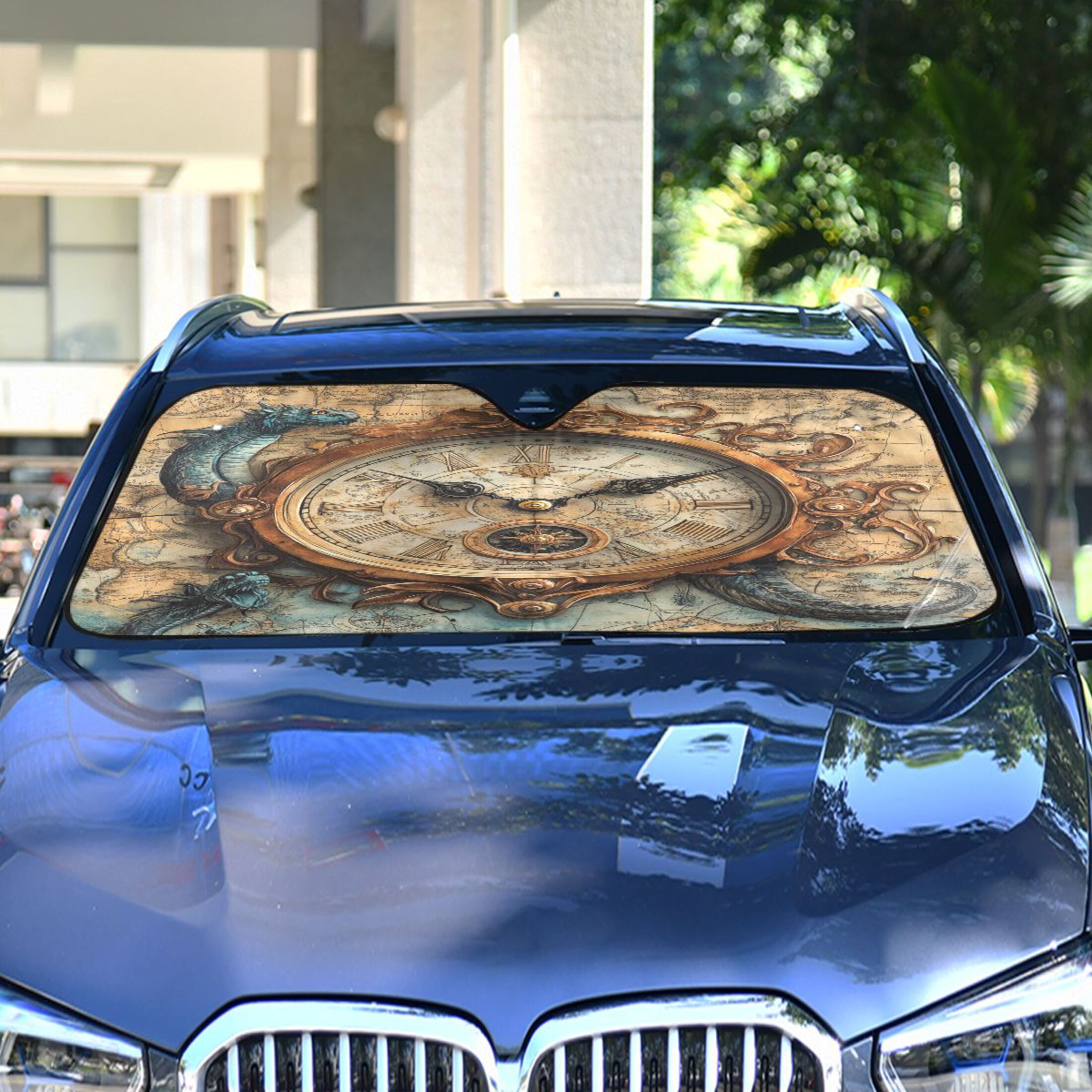 Auto Drive Vehicle's Windshield Fit Antique Clock Pattern Accordion Sun ...