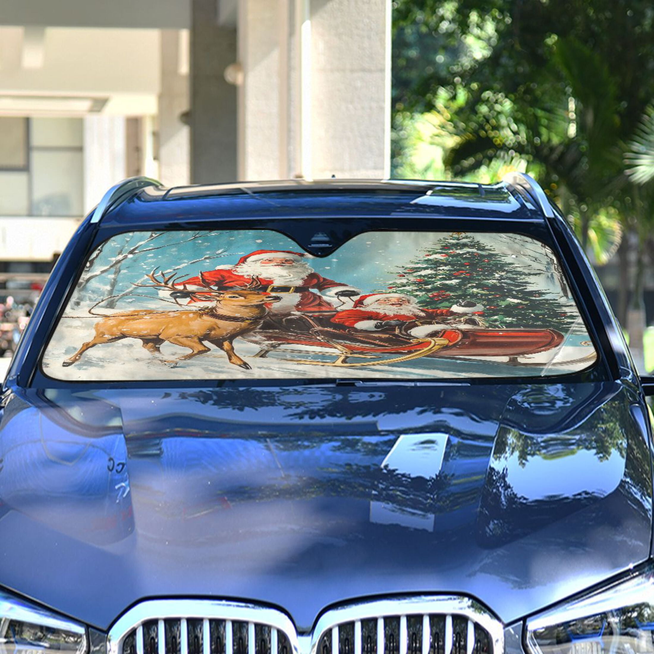 Auto Drive Vehicle's Windshield Fit Deer Pulling Santa Accordion Sun ...