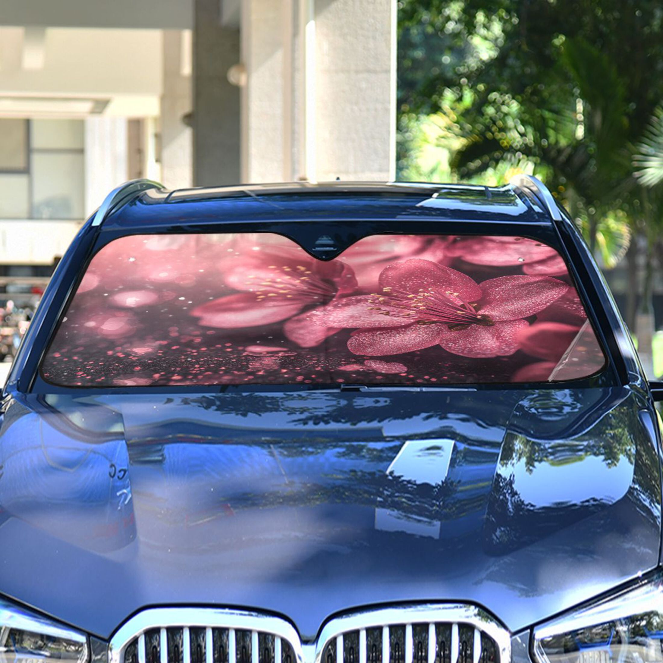 Auto Drive Vehicle's Windshield Fit Pink Glittery Flowers Accordion Sun ...