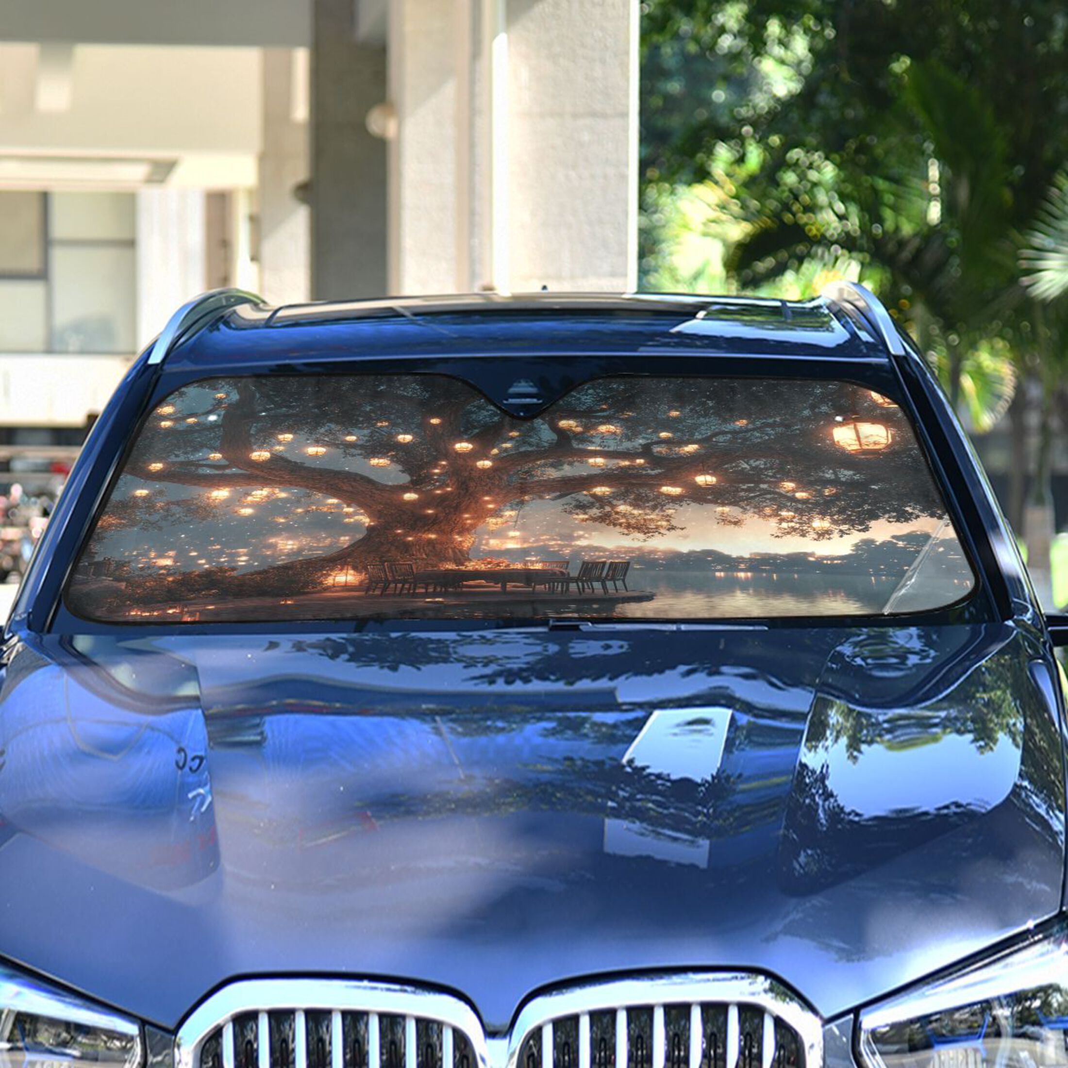 Auto Drive Vehicle's Windshield Fit Tree with Hanging Lanterns Lakeside ...