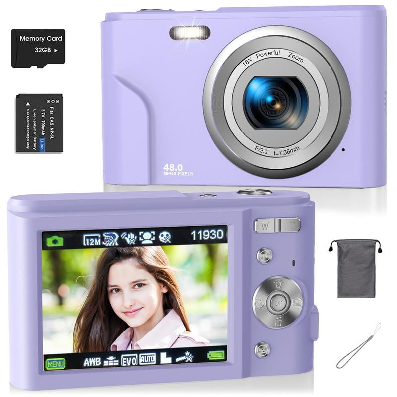 Auto Focus Digital Camera, Full HD 1080P/48MP Mini Camera with 16x Zoom ...