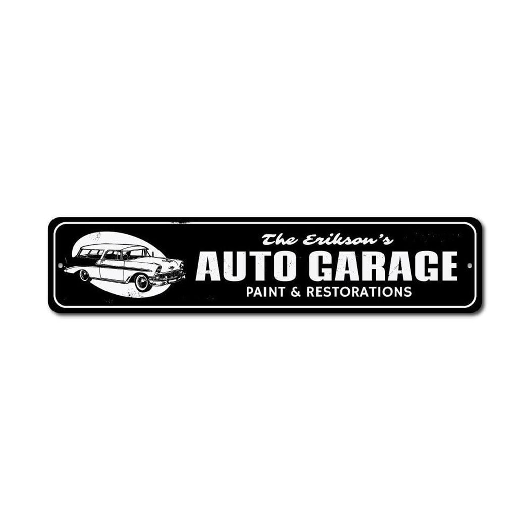 Auto Garage Sign, Custom Family Last Name Car Shop Owner Sign, Paint ...