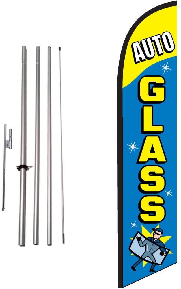 Auto Glass Advertising Feather Banner Swooper Flag Sign with Flag Pole ...